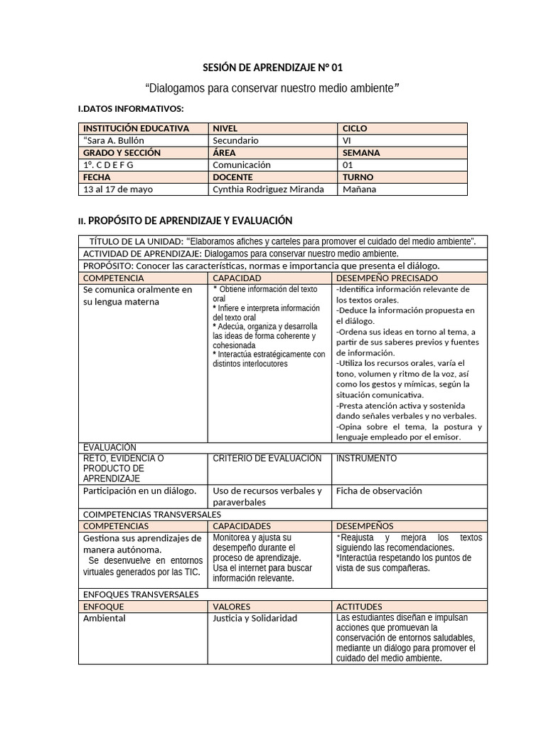 SESIÓN DE APRENDIZAJE 1 bimestre II | PDF | Aprendizaje | Comunicación SESIÓN DE APRENDIZAJE 1 bimestre II | PDF | Aprendizaje | Comunicación