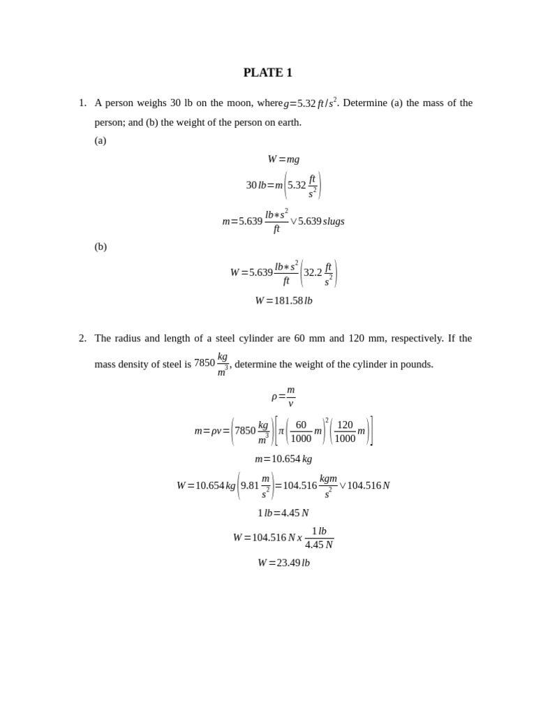Physics Calculations and Conversions | PDF | Weight | Pound (Mass)