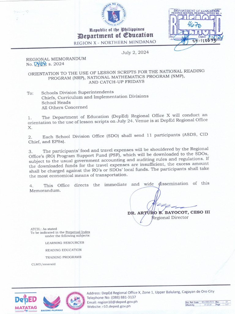 RM - 488 - Orientation To The Use of Lesson Scripts For The National ...