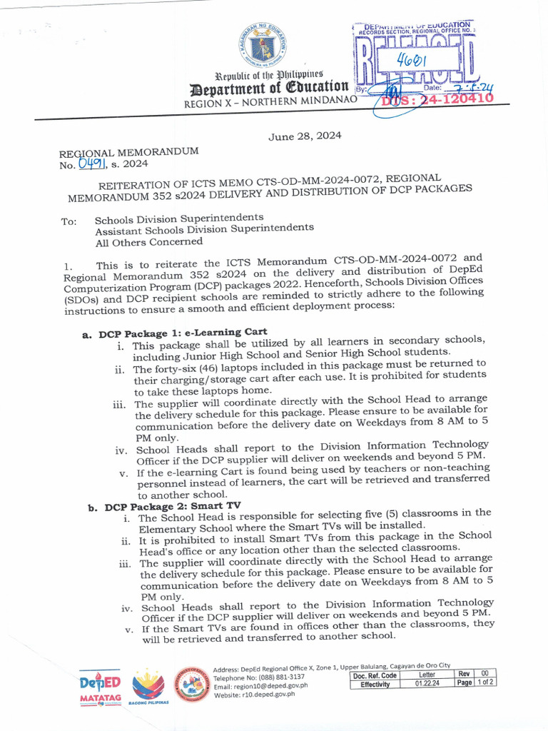 RM - 491 - Reiteration of ICTS Memo CTS-OD-MM-2024-0072, Regional ...