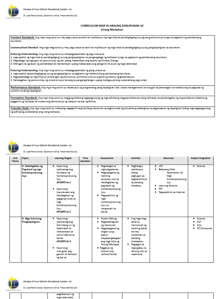 Ap 10-Curriculum Map | PDF