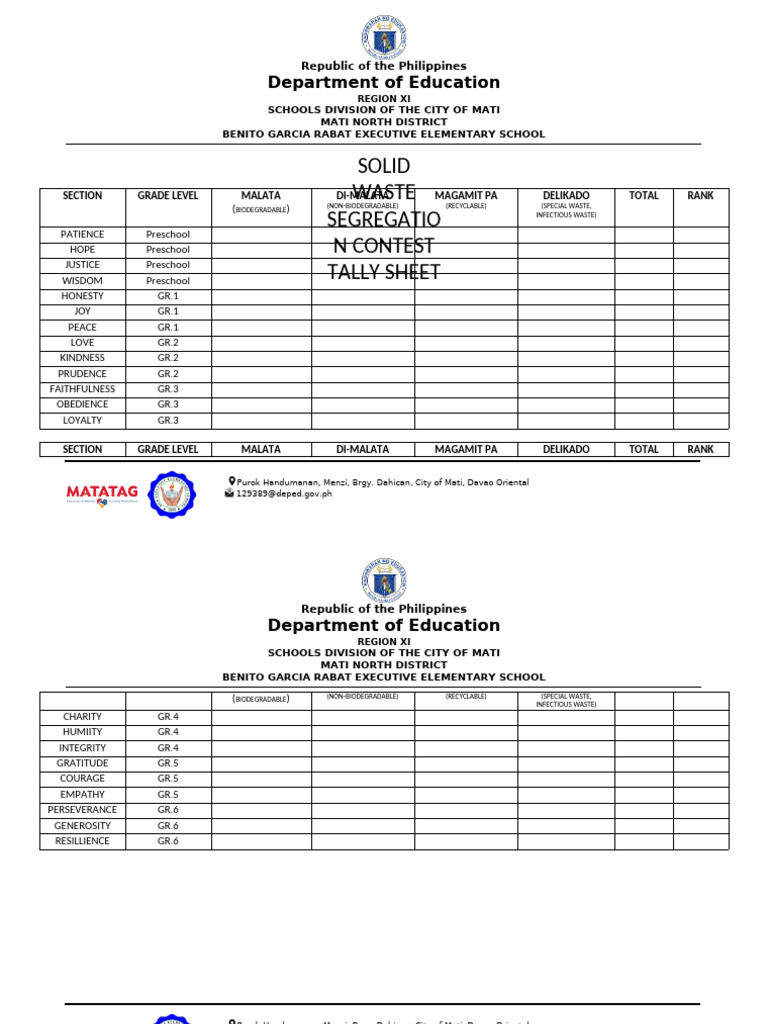 (Landscape) New Header-Footer With Matatag Logo | PDF | Waste ...