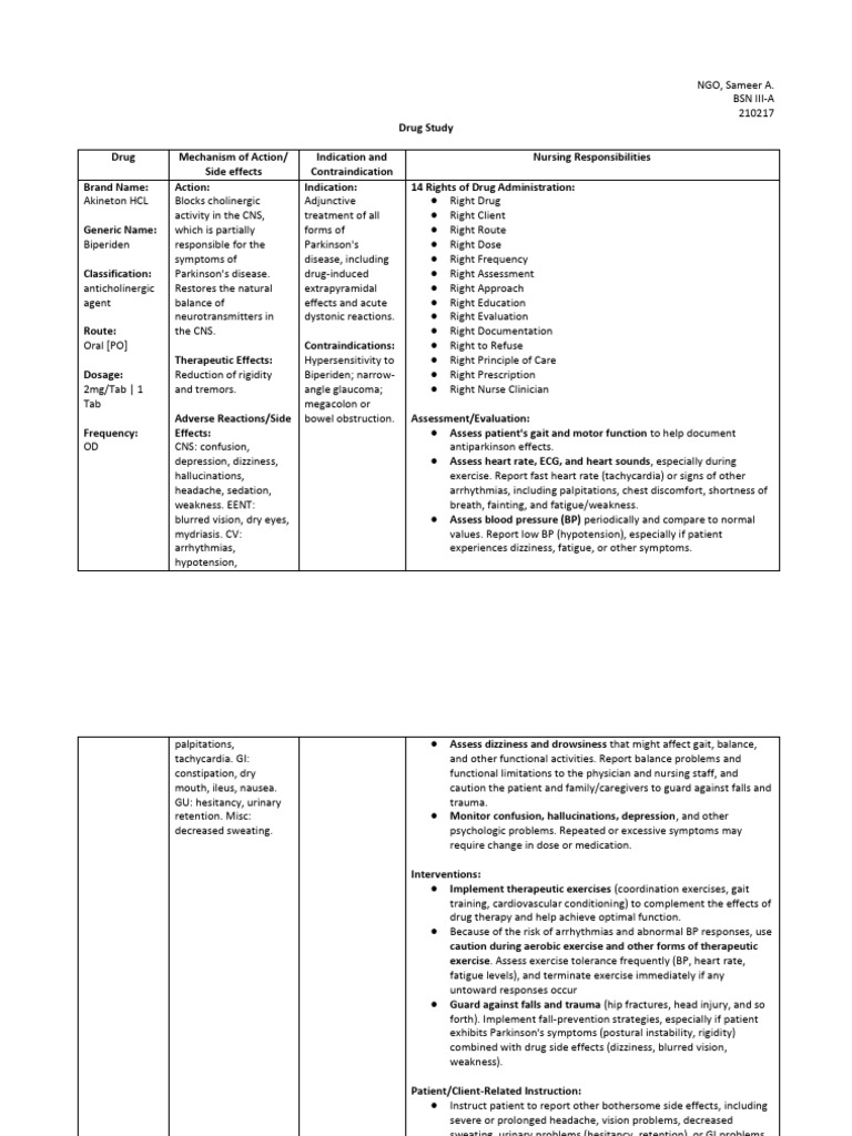 Biperiden Drug Study | PDF | Parkinson's Disease | Human Diseases And ...