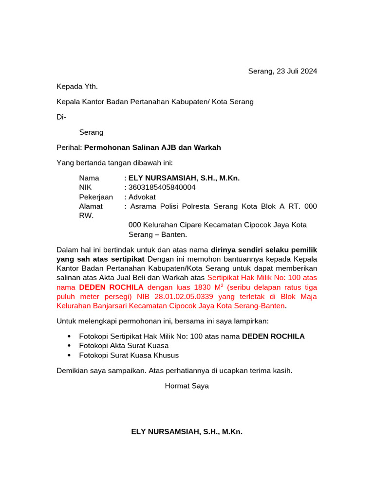Permohonan Salinan Ajb & Warkah | PDF | Hukum