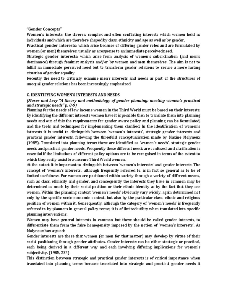 Practical and Strategical Needs | PDF | Gender | Gender Studies