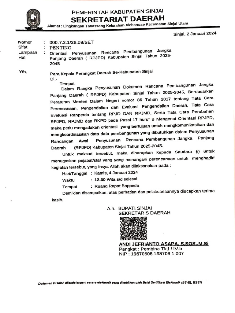 Surat Orientasi Penyusunan RPJPD | PDF