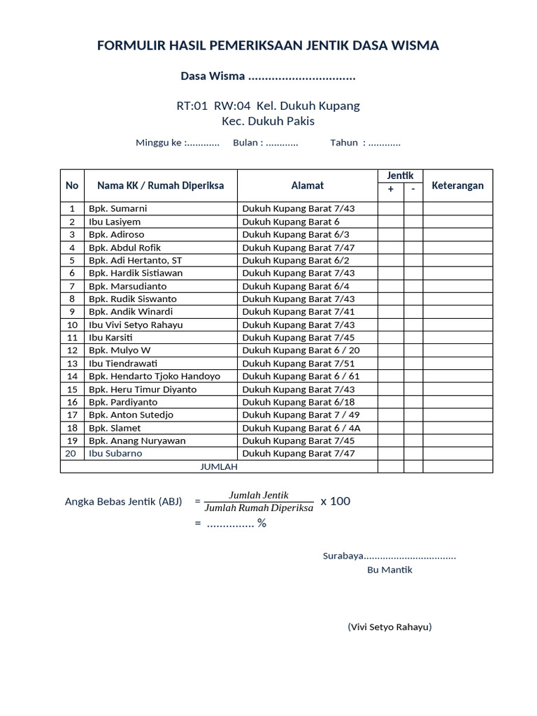 Formulhasil Pemeriksaan Jentik | PDF