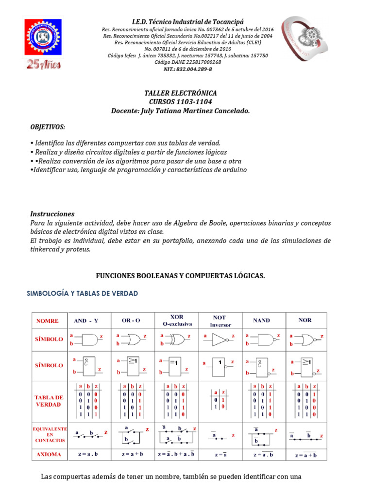 Guias Primer Periodo | PDF | Puerta lógica | Ingeniería Informática