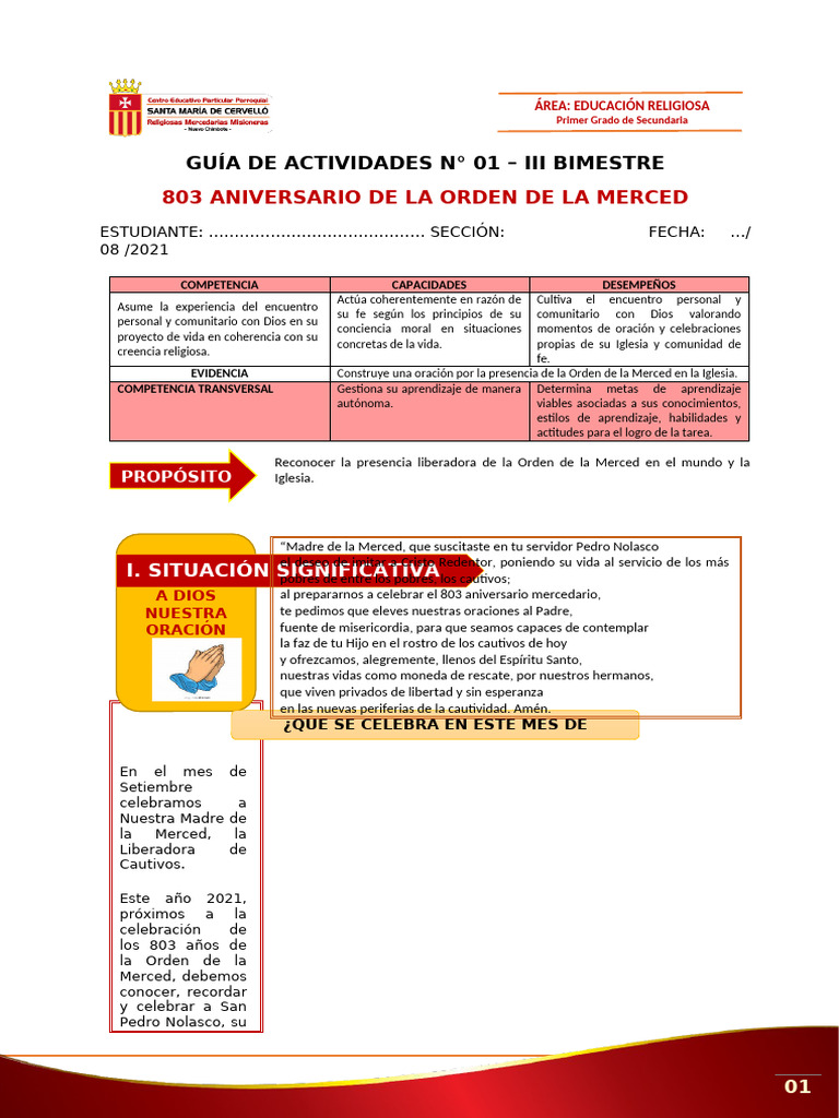 2021 - Guia de Aprendizaje #01 - Bimestre Iii - Primer Grado de Secundaria | PDF