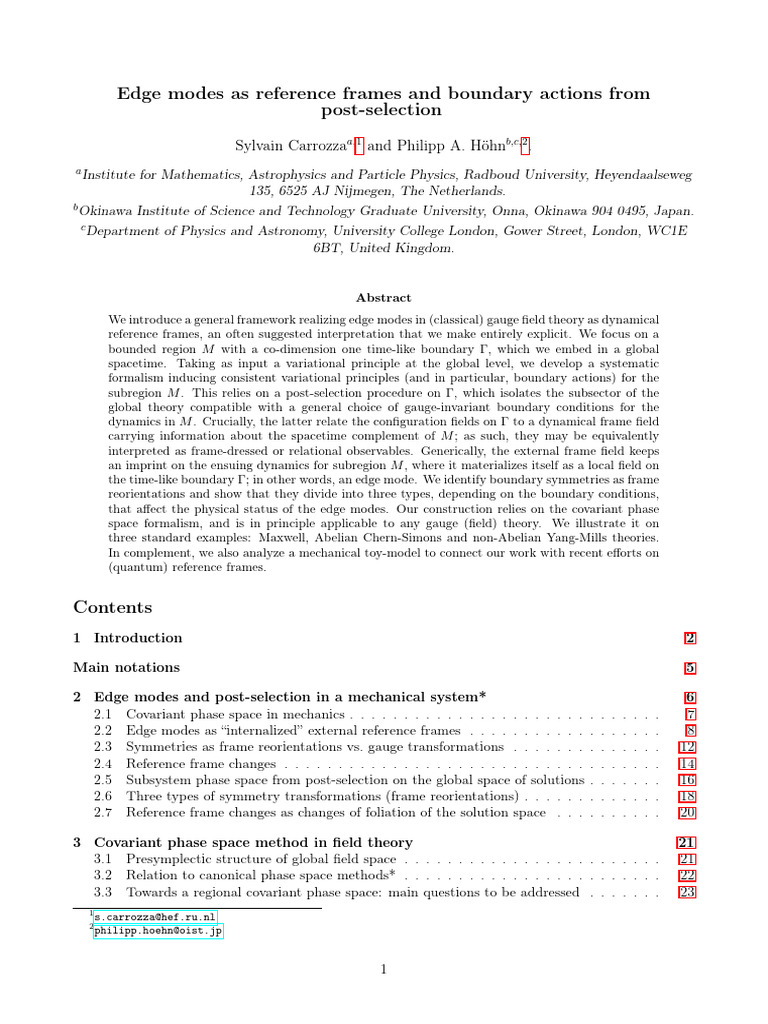 Edge Modes and Quantum Reference Frames | PDF | Gauge Theory | Field (Physics)