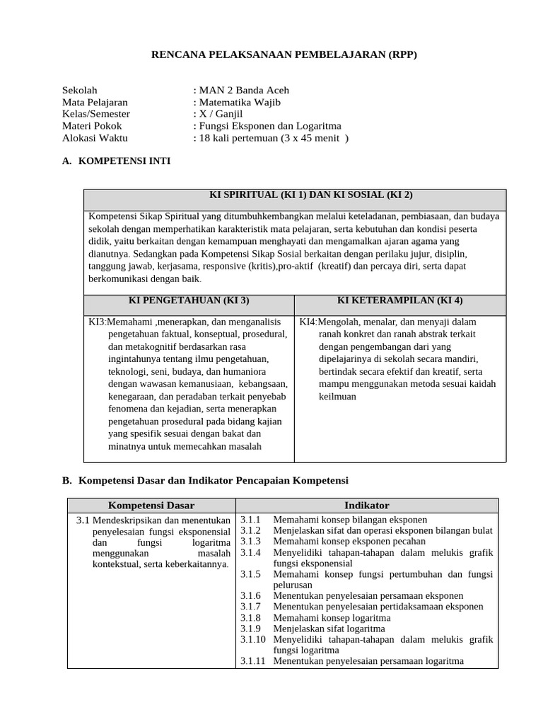 RPP Eksponen & Logaritma | PDF