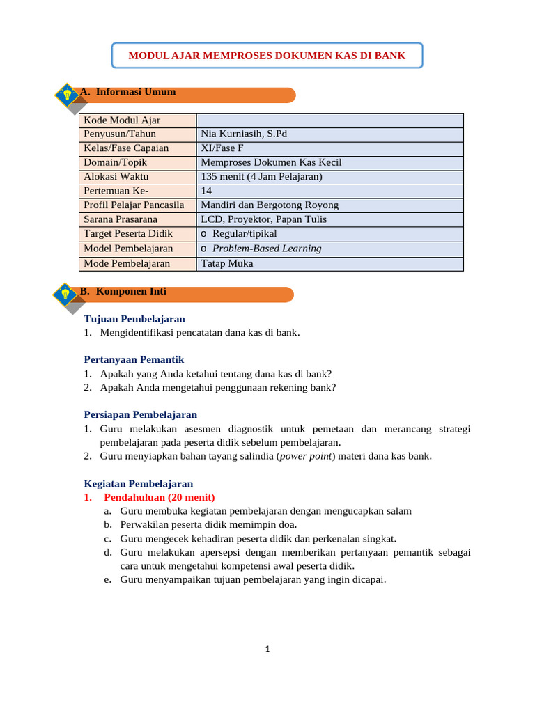 Modul Pembelajaran Kas Bank SMK XI | PDF | Bisnis