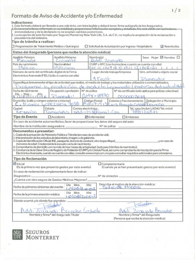 Formato de Aviso de Accidente o Enfermedad | PDF