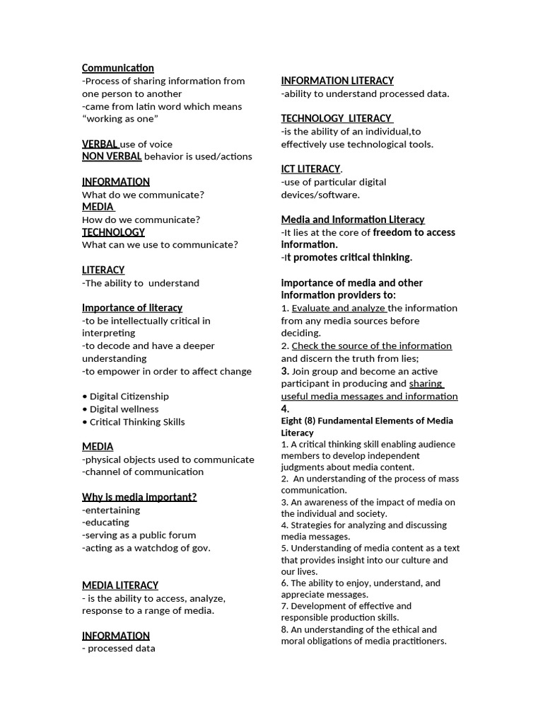 Mil Unit Test 1 Reviewer | PDF | Media (Communication) | Communication