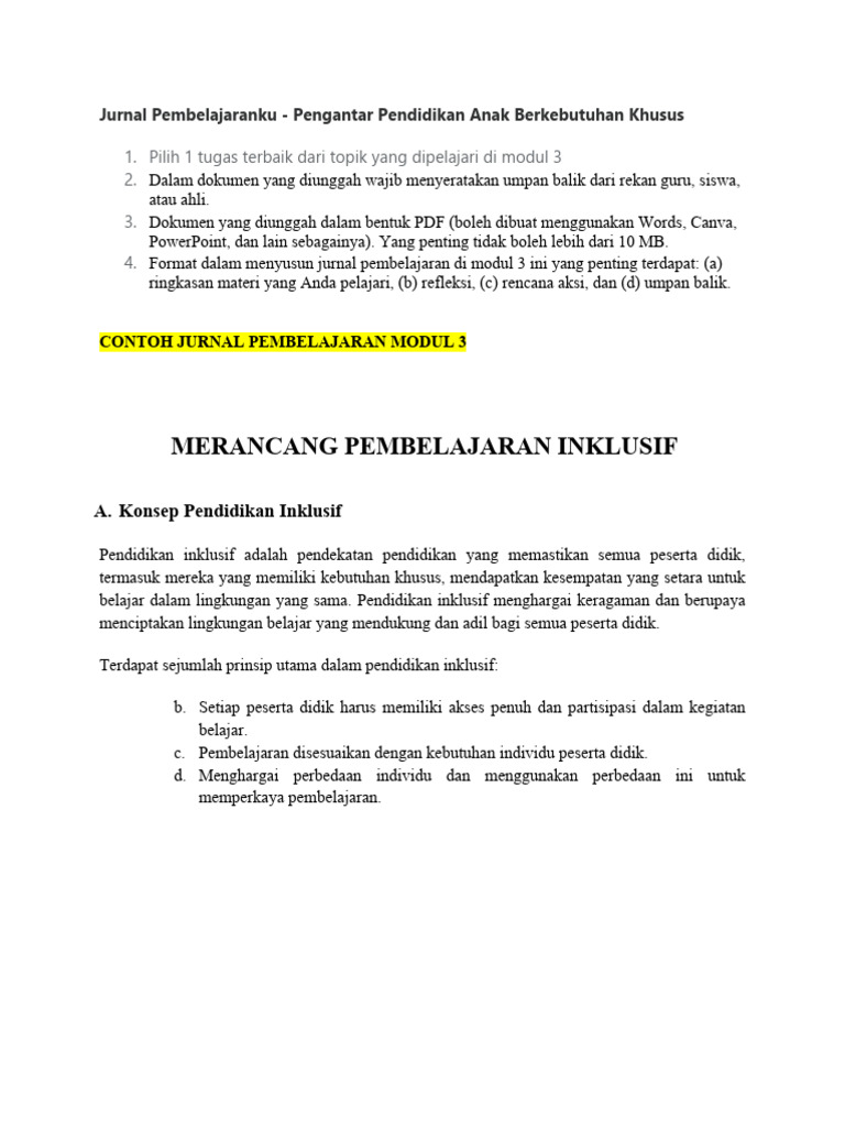 Panduan Mengerjakan Jurnal Modul (3) Pengantar Pendidikan Abk | PDF | Karier & Perkembangan ...