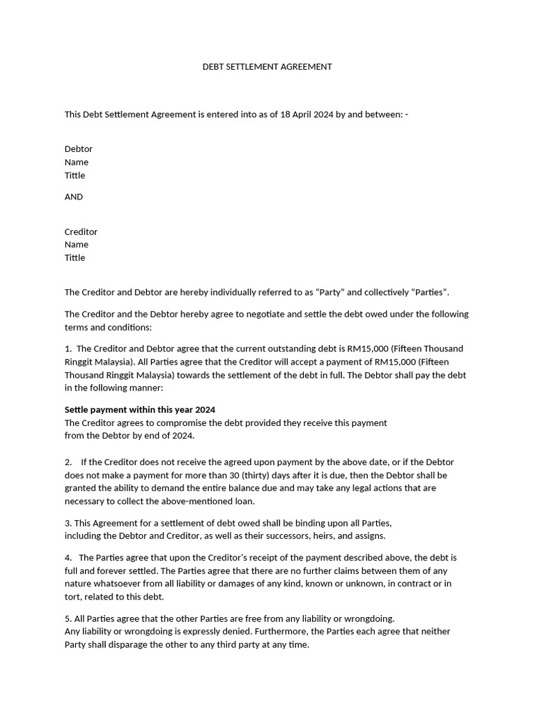 Debt Settlement Agreement T7 NB356 | PDF | Debtor | Debt