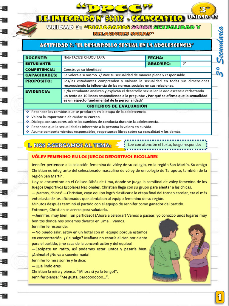 3° DPCC -ACTV.03-UNID.3 2024 | PDF | La sexualidad humana | Las emociones