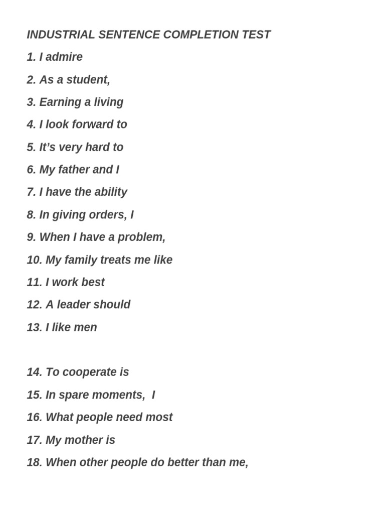 Industrial Sentence Completion Test | PDF