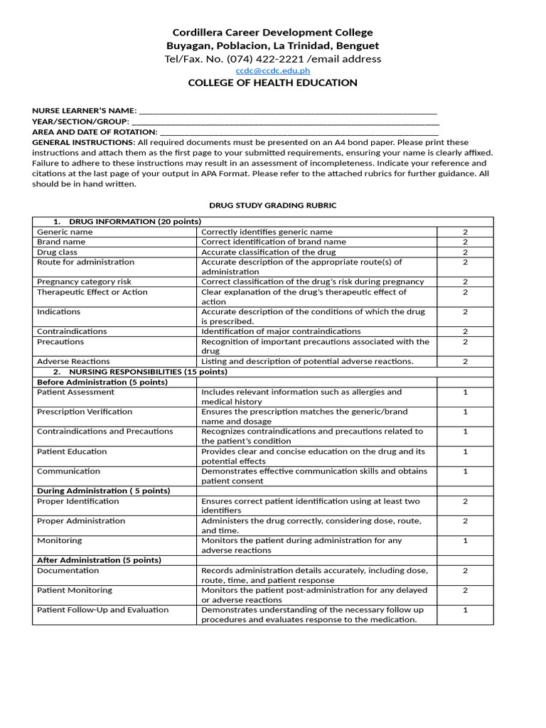 Drugs Study and Case Study Rubrics | PDF | Medical Prescription ...
