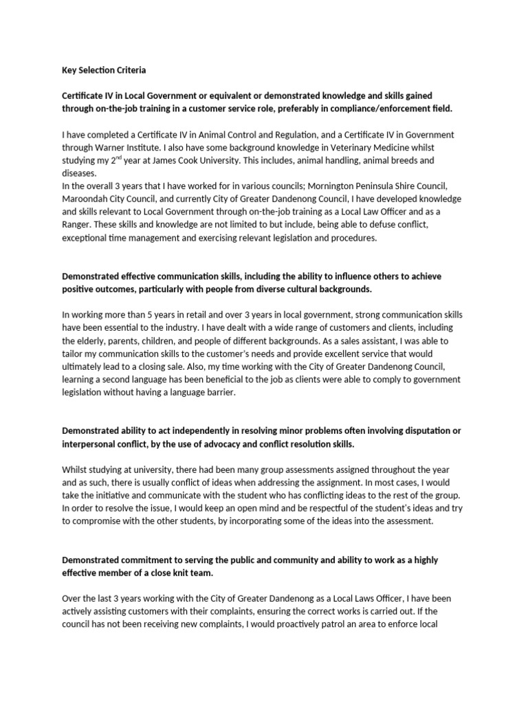 Patrick Nguyen - Key Selection Criteria | PDF | Communication