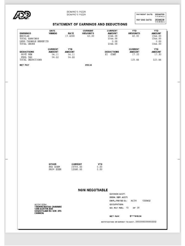 ADP Statement of Earnings | PDF