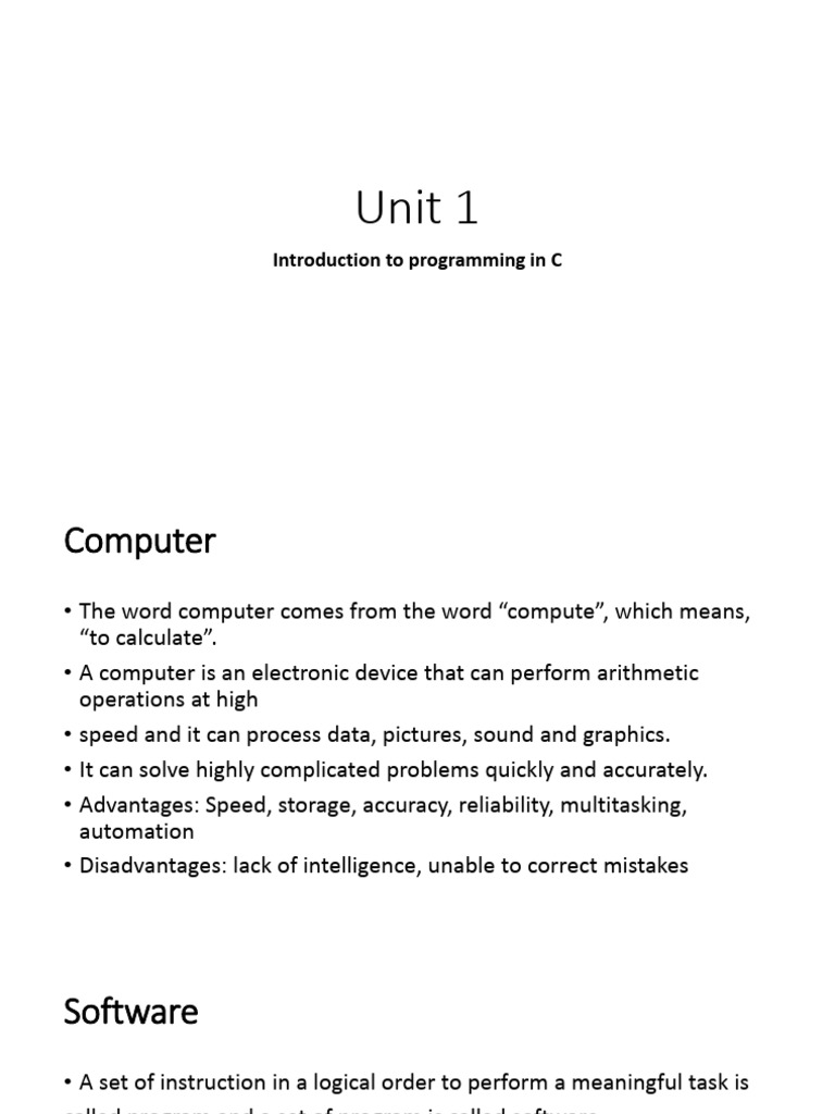 Unit 1: Introduction To Programming in C | PDF | Pointer (Computer Programming) | Integer ...