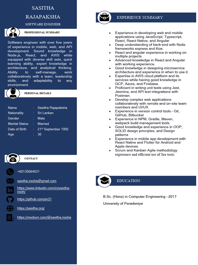 ResumeSasithaRajapaksha F | PDF | Computer Engineering | Systems Architecture
