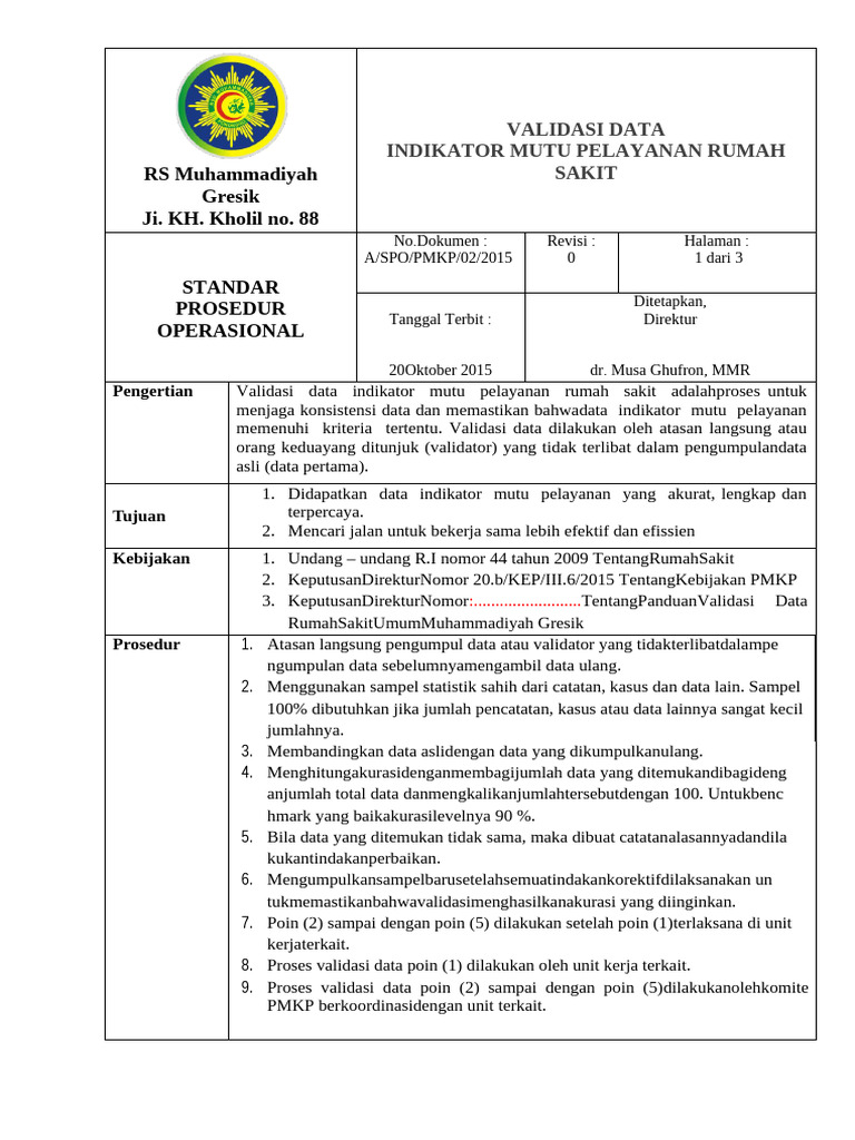 Validasi Indikator Mutu RS | PDF