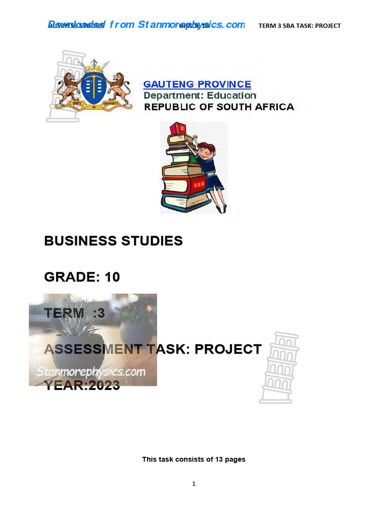 GP Business Studies Grade 10 Project 2023 TERM 3 QP and Memo | PDF ...