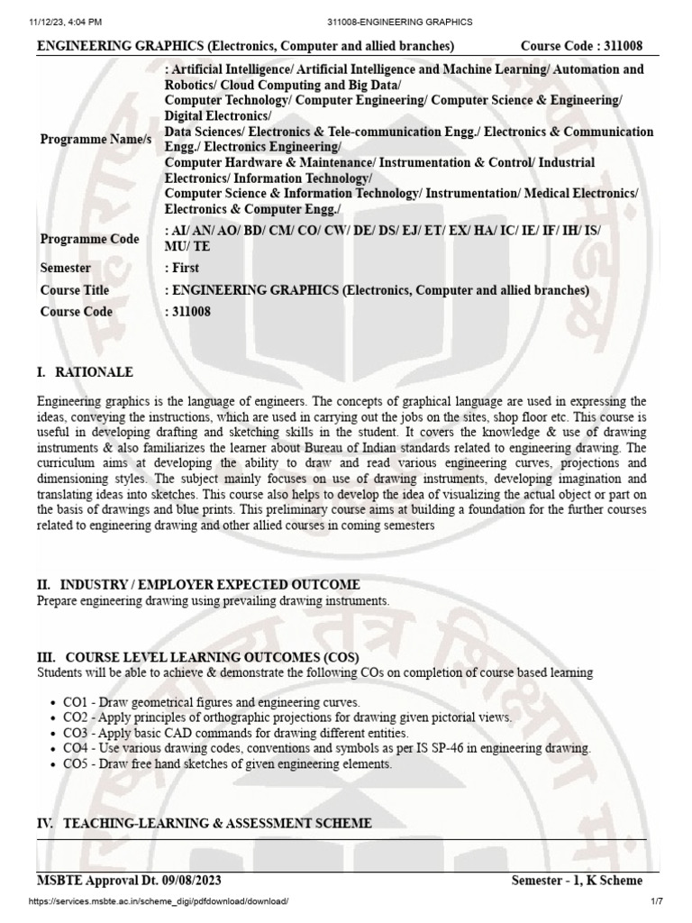 311008-Engineering Graphics Syllabus EPG Msbtepdf | PDF | Technology & Engineering