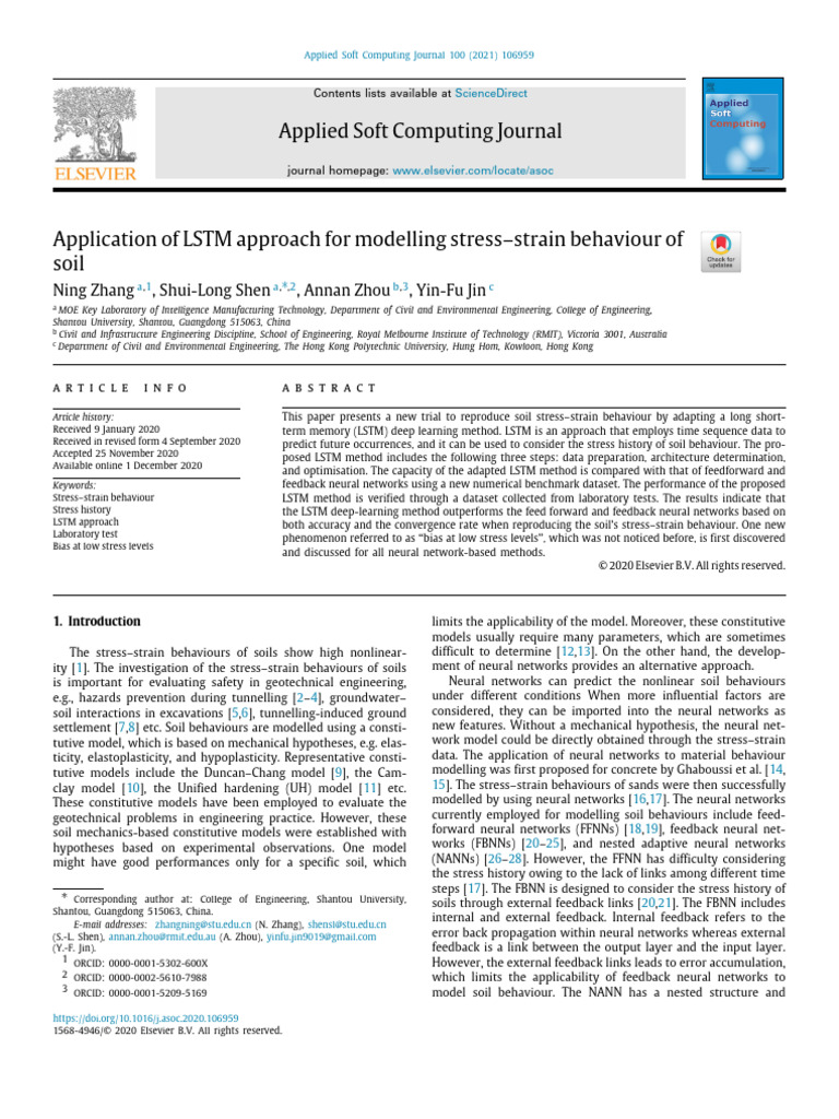 Application of LSTM Approach for Modelling Stress-Strain Behavior of Soil | PDF | Artificial ...