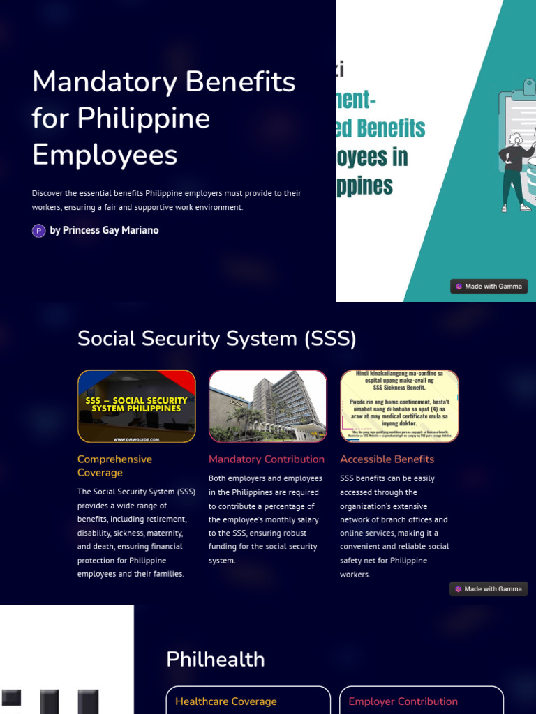 Mandatory Benefits For Philippine Employees | PDF | Welfare | Employment