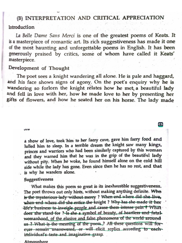 La Belle Dame Sans Merci Critical Analysis | PDF