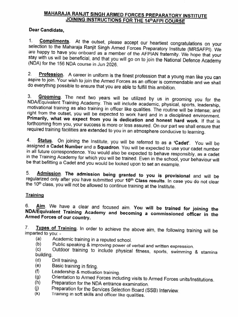 Joining Instruction of 14th Course | PDF