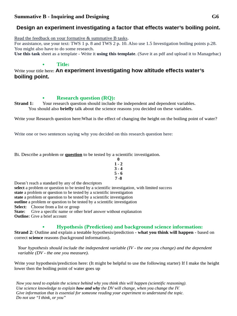 B - Lab Design - Water S Boiling Point - Summative - G6 - Task Sheet ...
