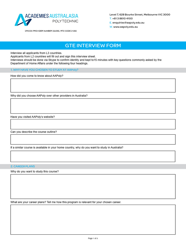 AAP GTE Interview Form Fill | PDF