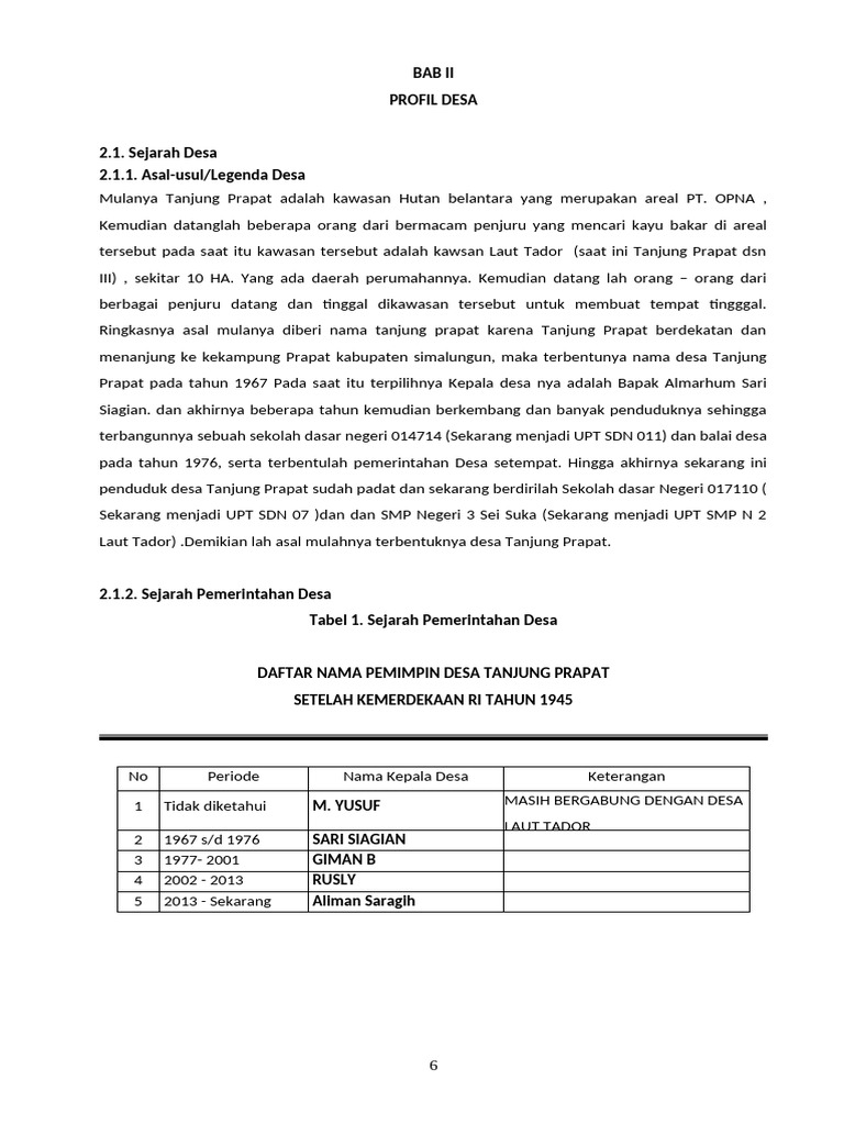 Sejarah dan Profil Desa Tanjung Prapat | PDF