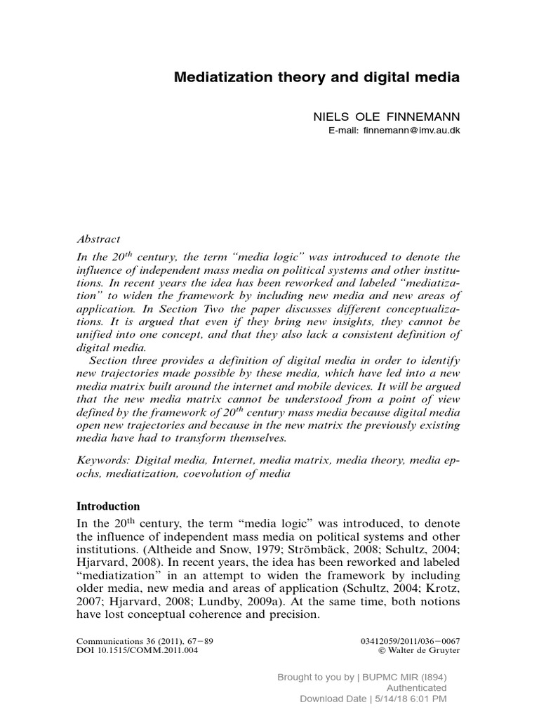 Mediatization Theory and Digital Media Insights | PDF | Communication ...