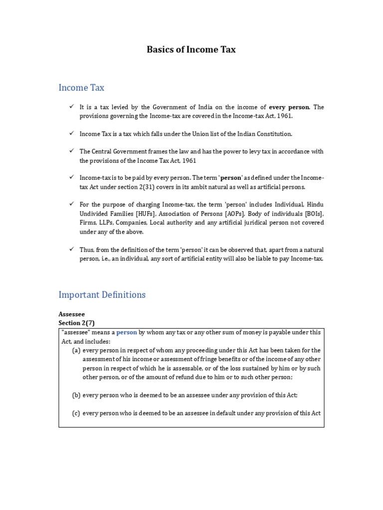 Basics of IT | PDF | Income Tax | Taxes