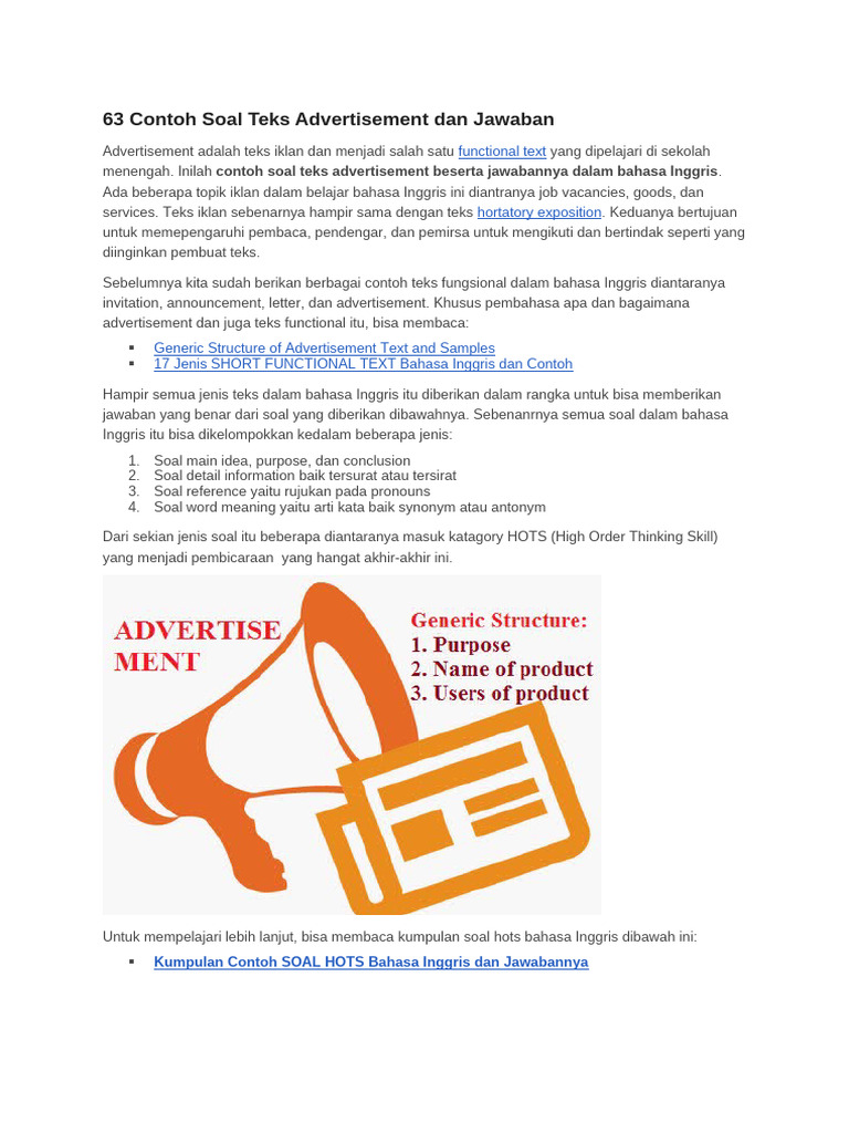 Contoh Soal Iklan Kelas 9 dan Jawaban | PDF | Career & Growth