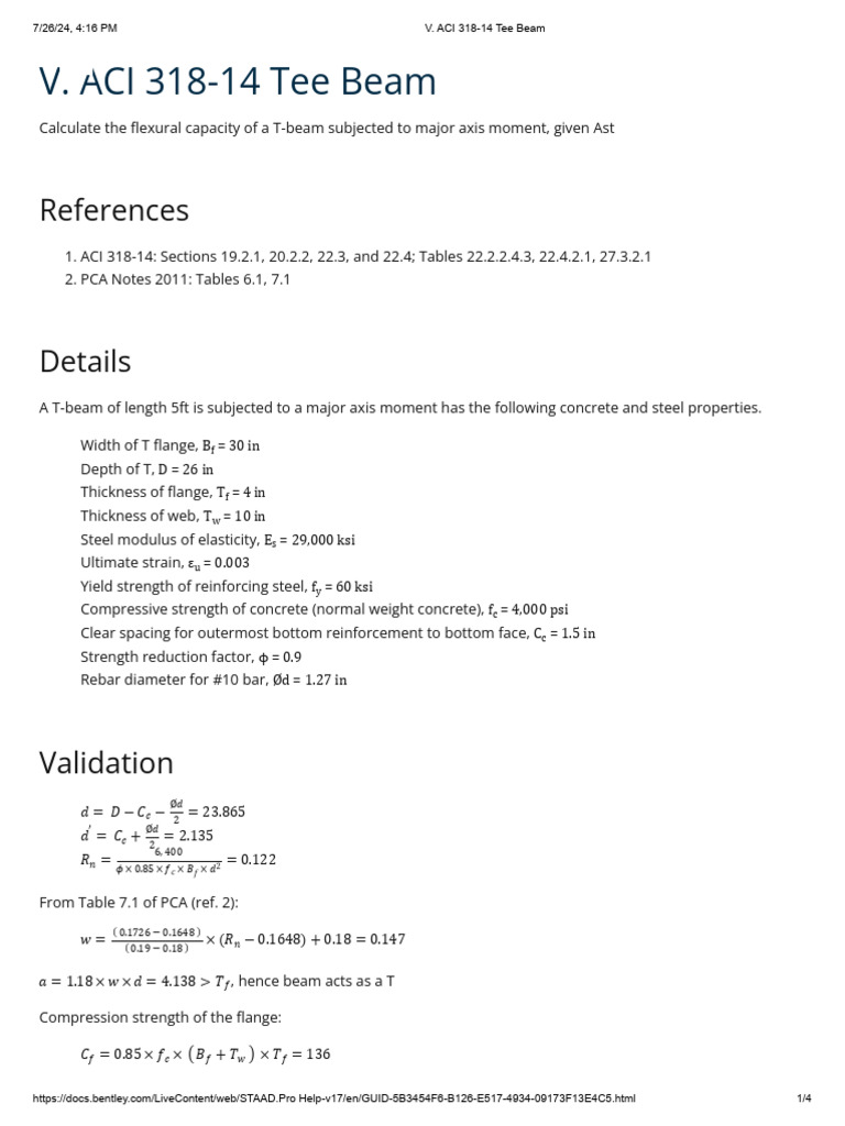T-Beam Flexural Capacity Calculation | PDF | Strength Of Materials ...