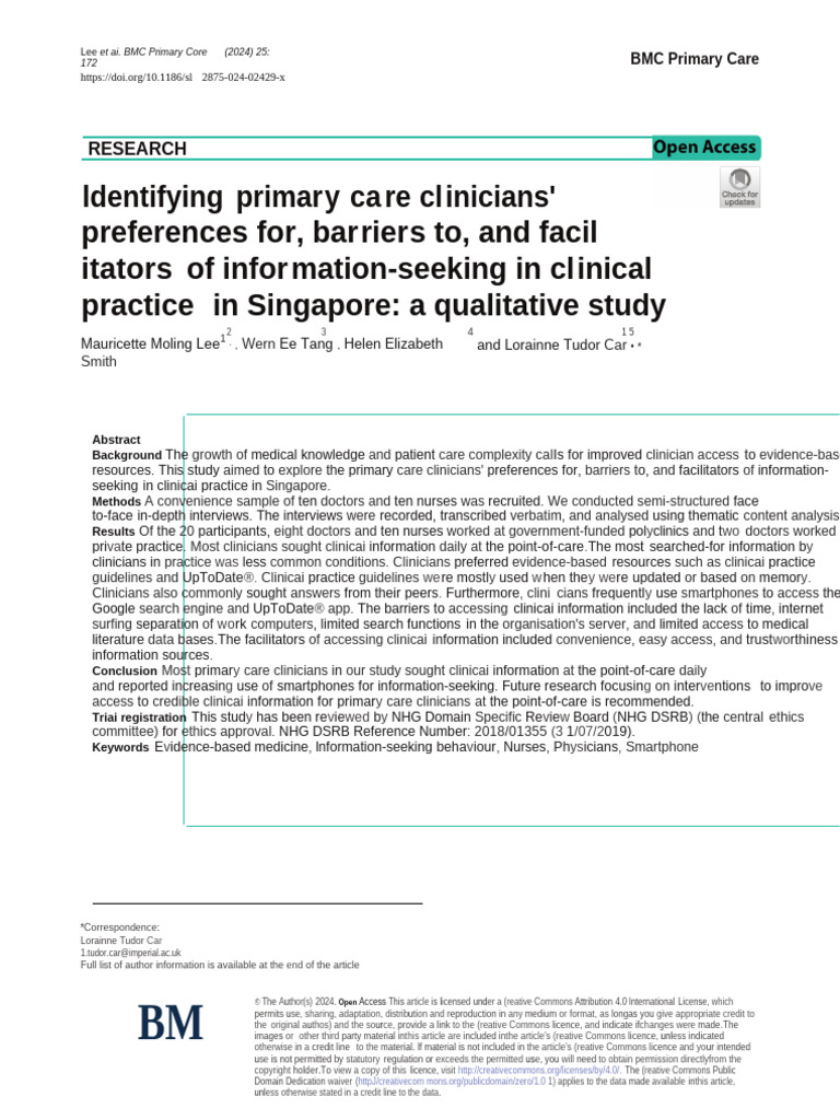Identifying Primary Care Cliniciansâ Preferences For, Barriers To, and ...