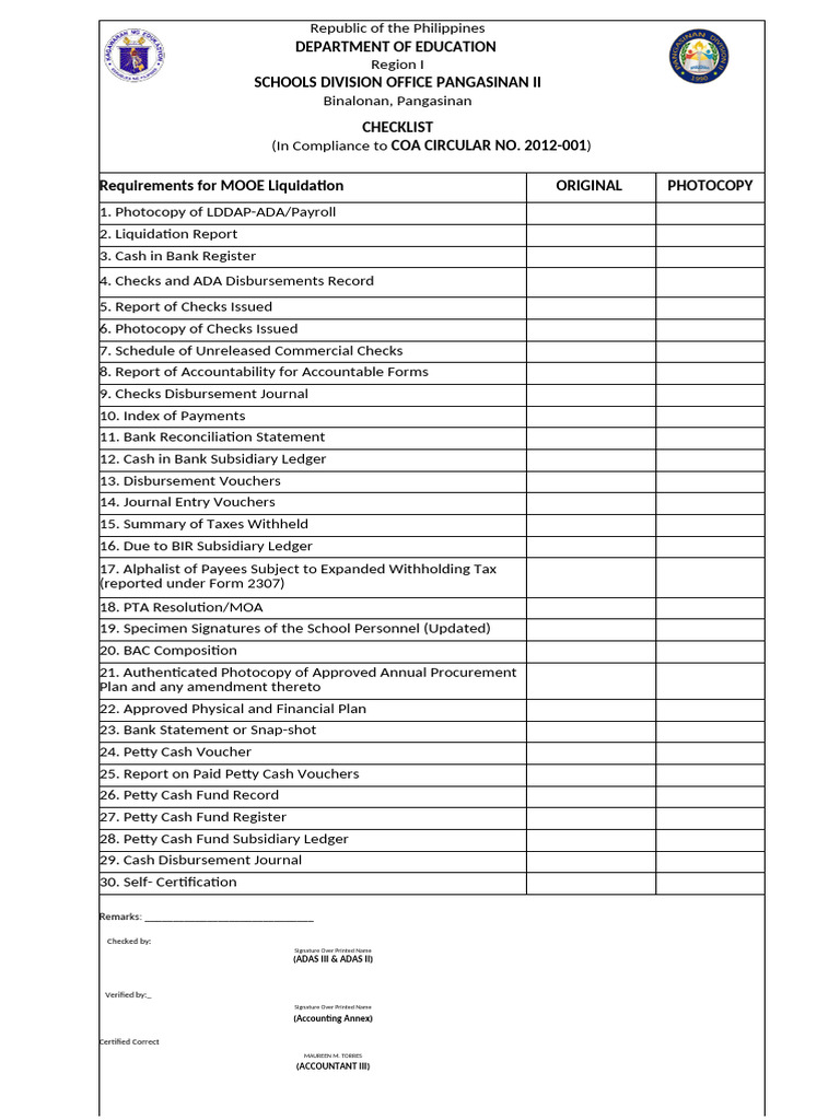 Checklist Format 2020 No. 1 Latest | PDF | Receipt | Inventory