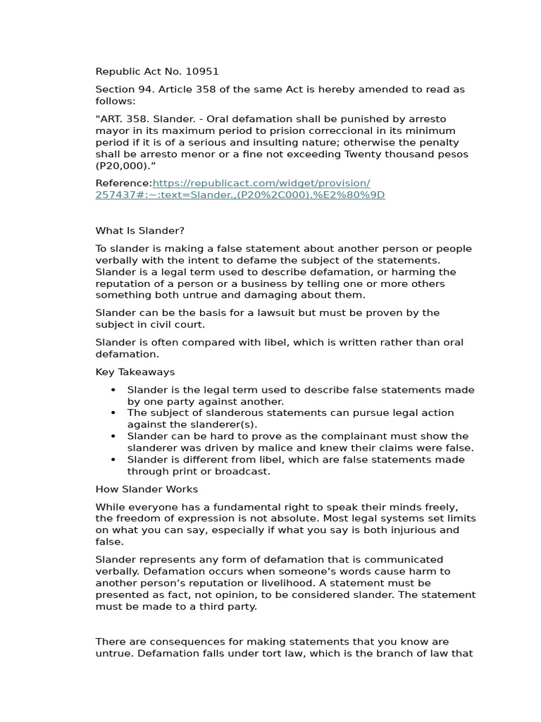 Slander | PDF | Defamation | Appeal