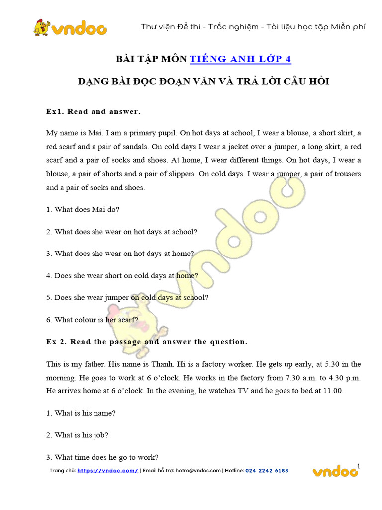 Bai Tap Doan Van Tieng Anh Lop 4 | PDF