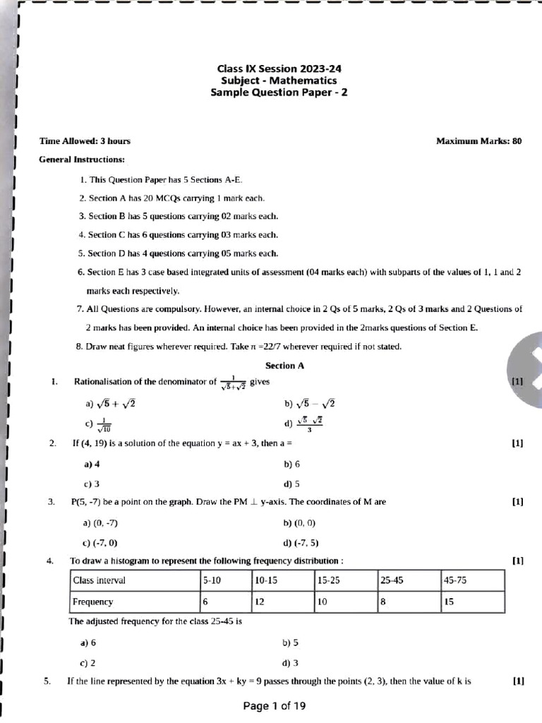 Subject - Mathematics: Sample Question Paper-2 | PDF | Rectangle | Triangle