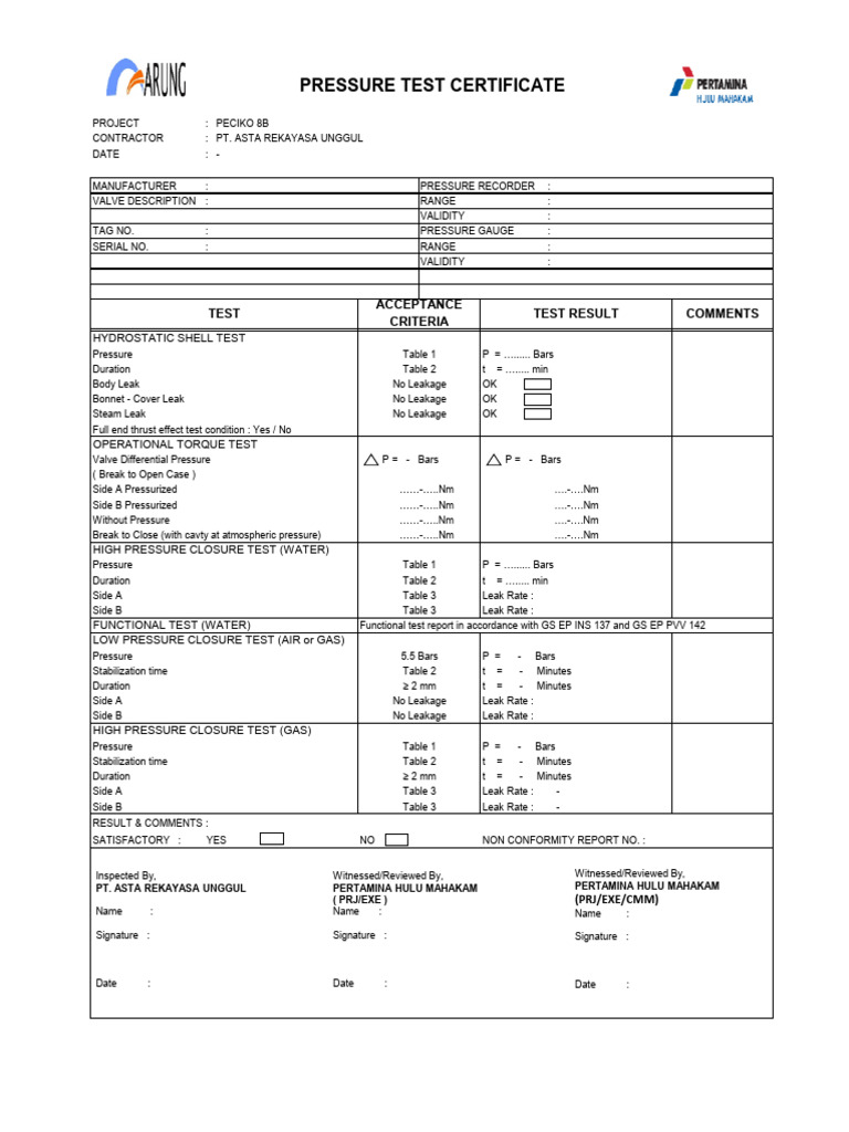Att - Pressure Test Certificate | PDF | Leak | Pressure