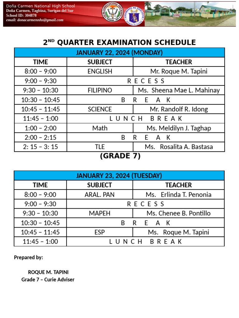Exam Schedule | PDF