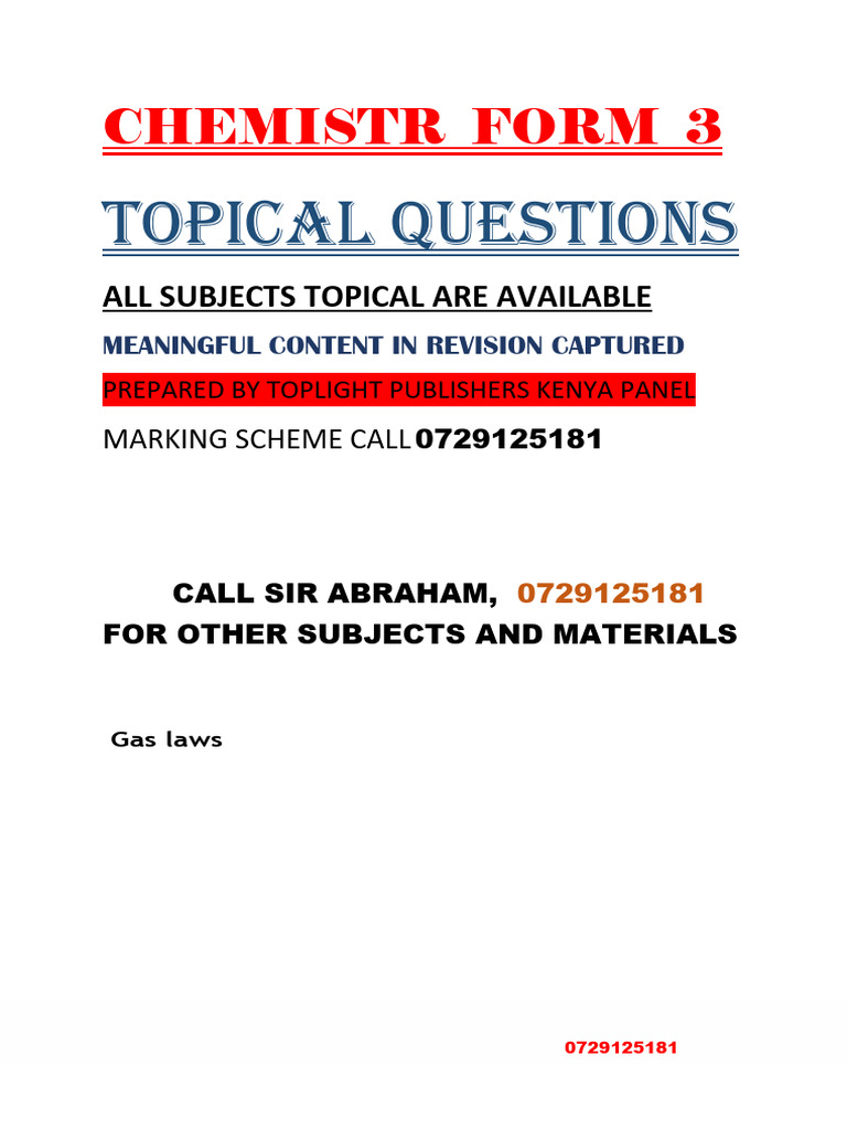 Form 3 Chemistry Topical Questions | PDF | Cracking (Chemistry) | Ammonia