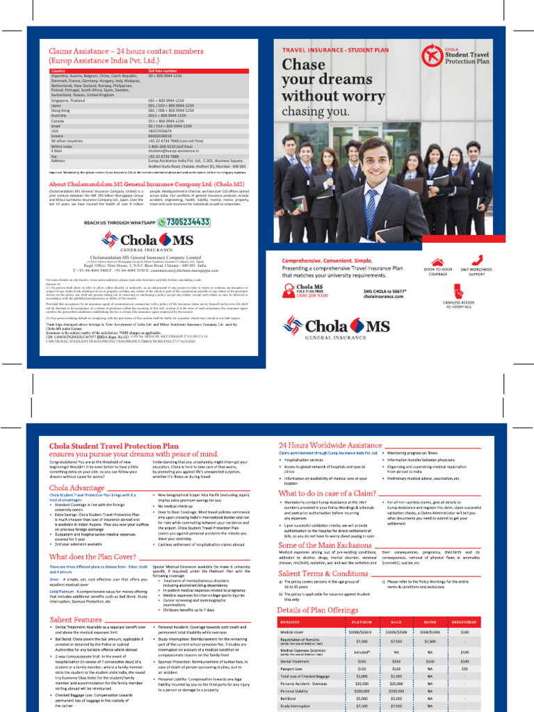 Brochure - Chola Student Travel Protection Policy | PDF | Insurance ...